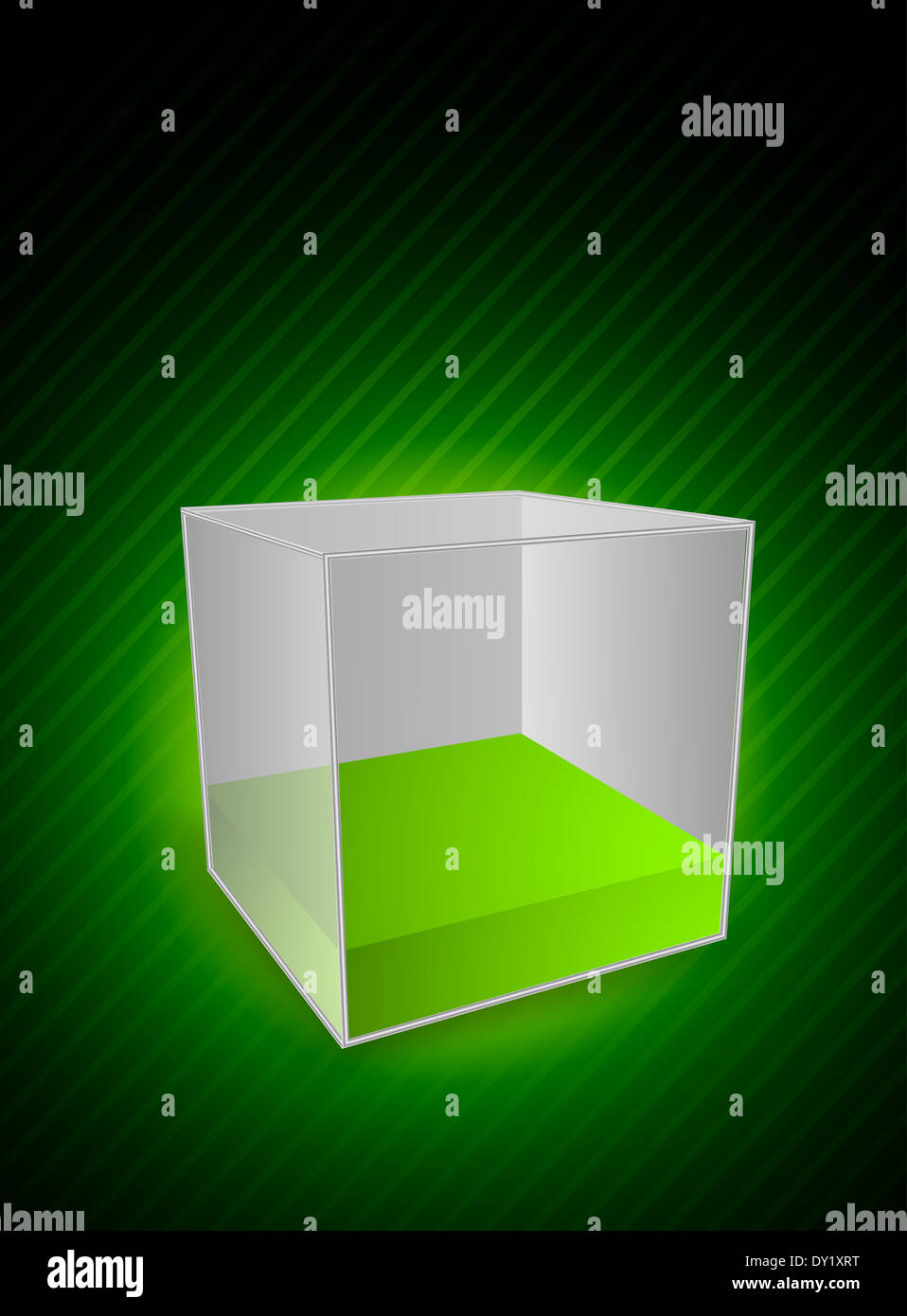 Dark modern background with green 3d cube Stock Photo - Alamy