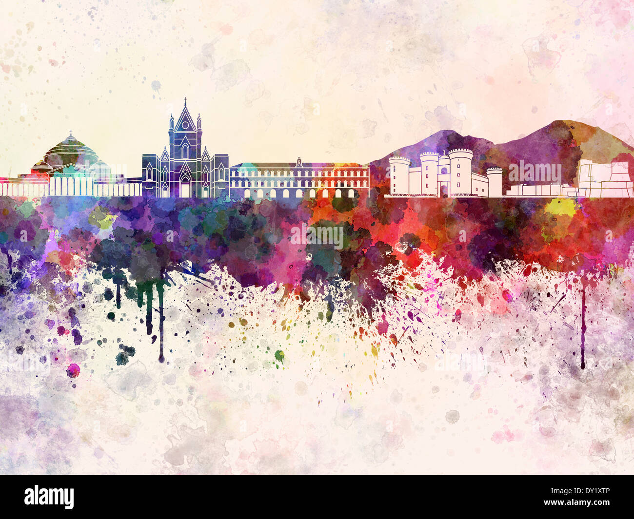 Naples skyline in watercolor background Stock Photo - Alamy