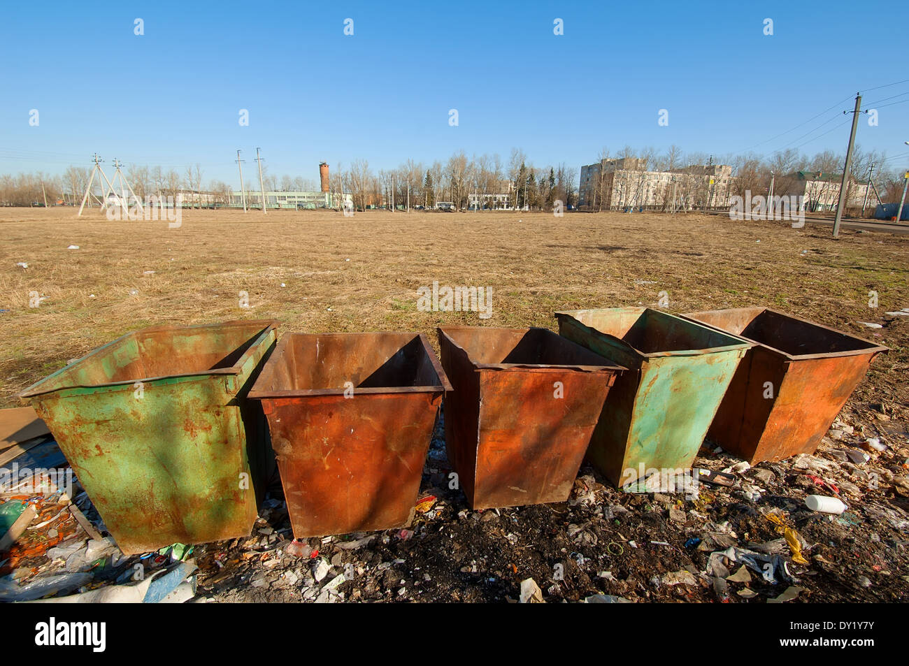 Waste containers row Stock Photo - Alamy