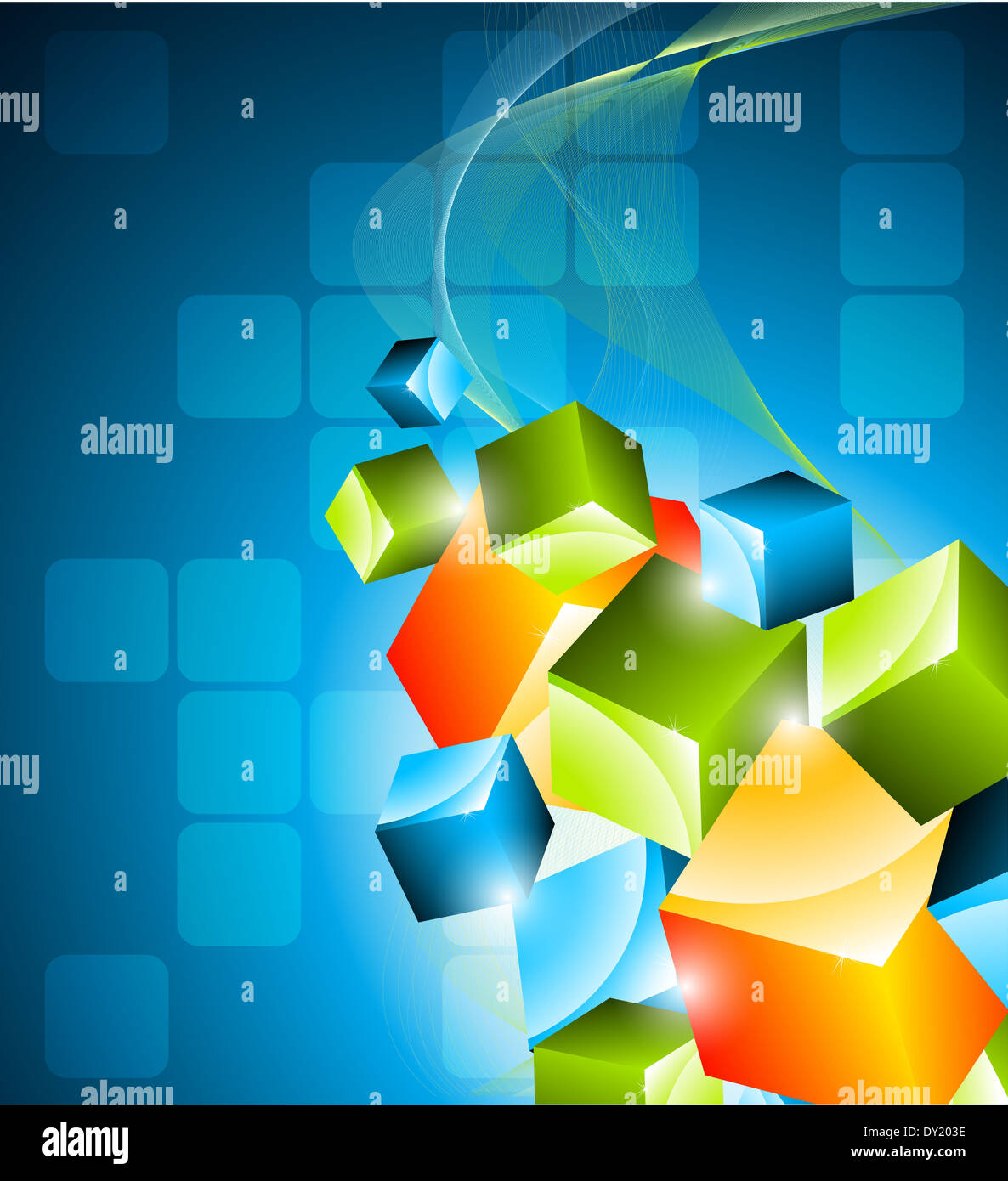 Blue background with color cubes and waves Stock Photo - Alamy