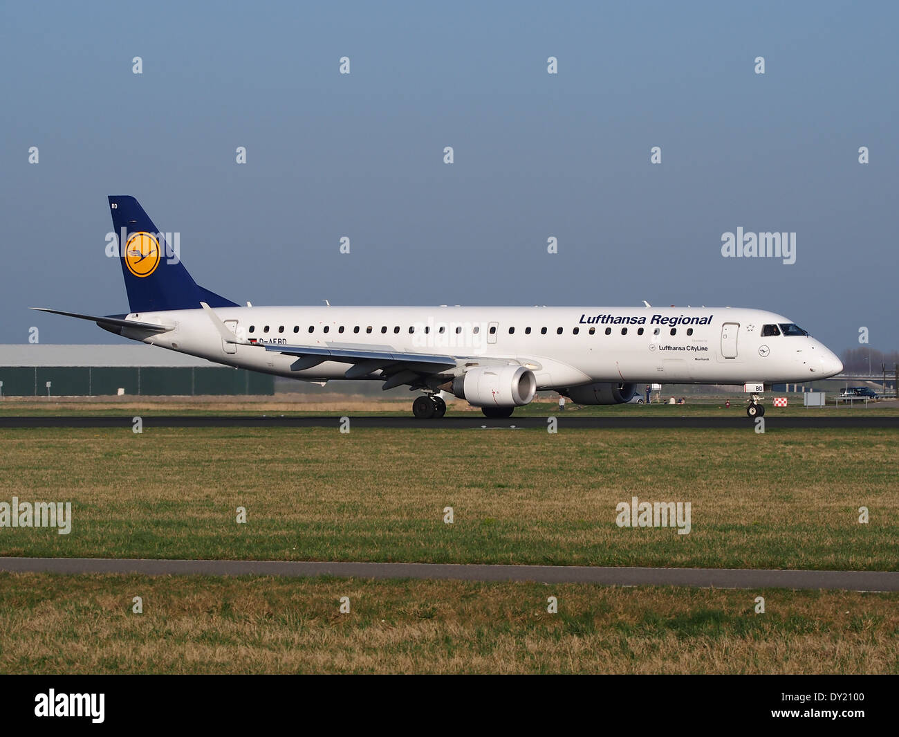 The Embraer ERJ-195LR, registered D-AEBD, is a regional jet operated by ...