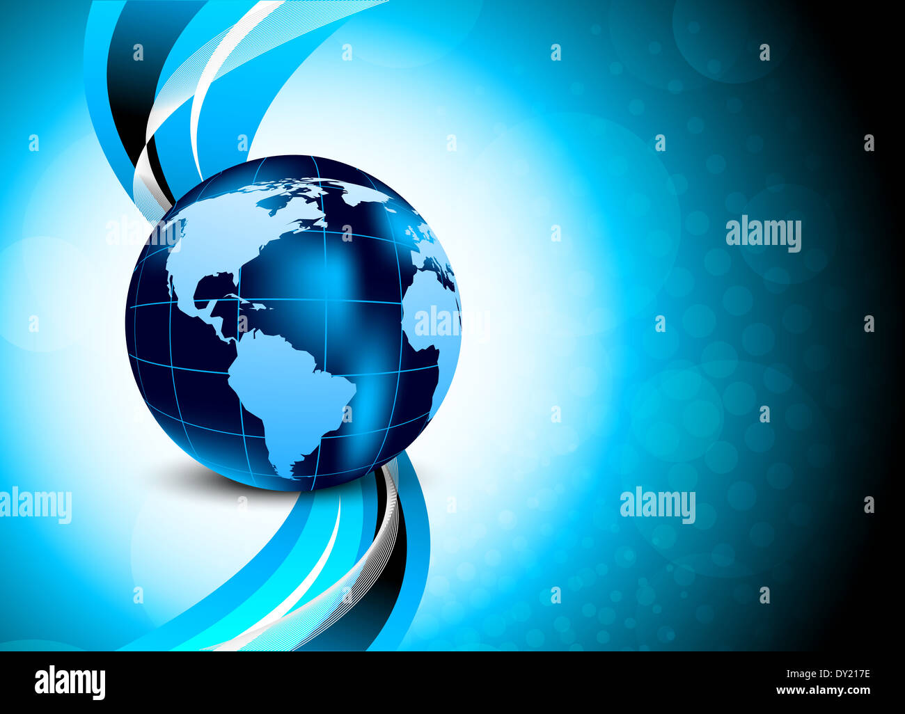 Bright blue background with globe and wave Stock Photo - Alamy