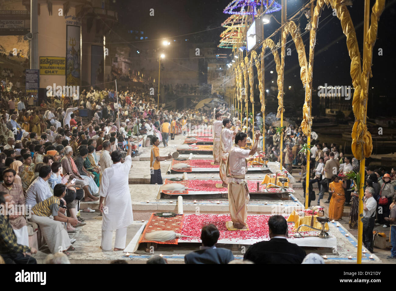 Varanasi, India. Ganga Aarti at night Stock Photo - Alamy
