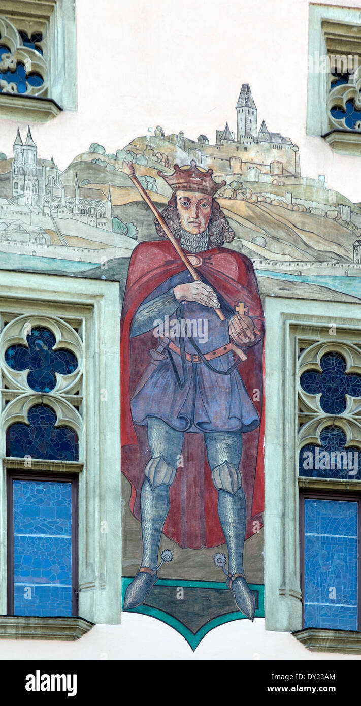 Fresco of Emperor Ludwig, Holy Roman Emperor on the wall of the Passau ...