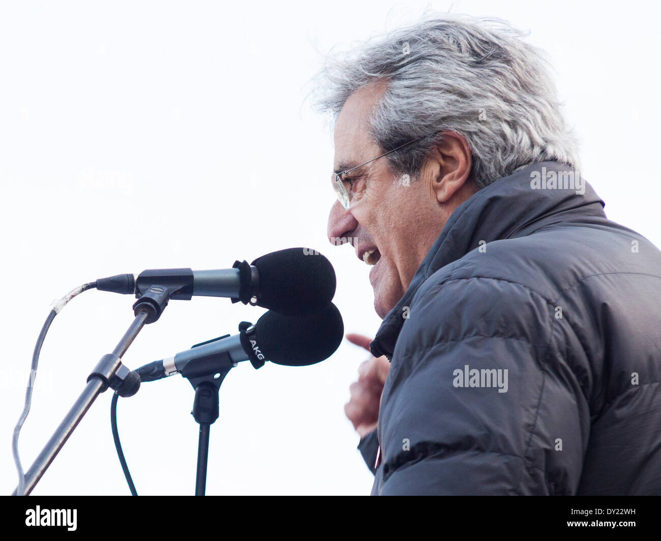 Madrid, April 3, 2014. Jose Ricardo Martinez, UGT leader, delivering ...