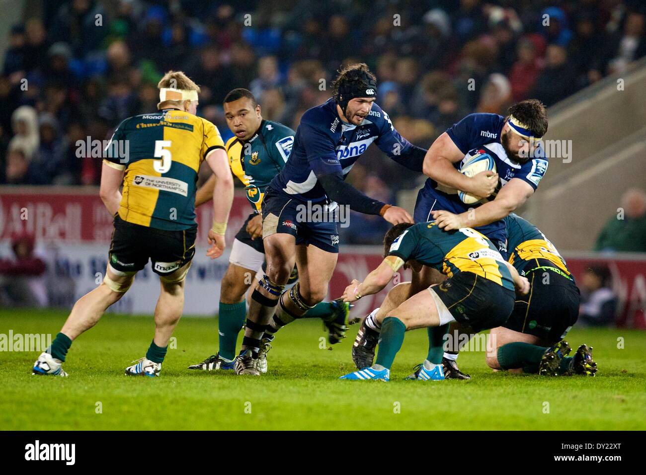Sale, UK. 03rd Apr, 2014. Sale Sharks prop Tony Buckley in action ...