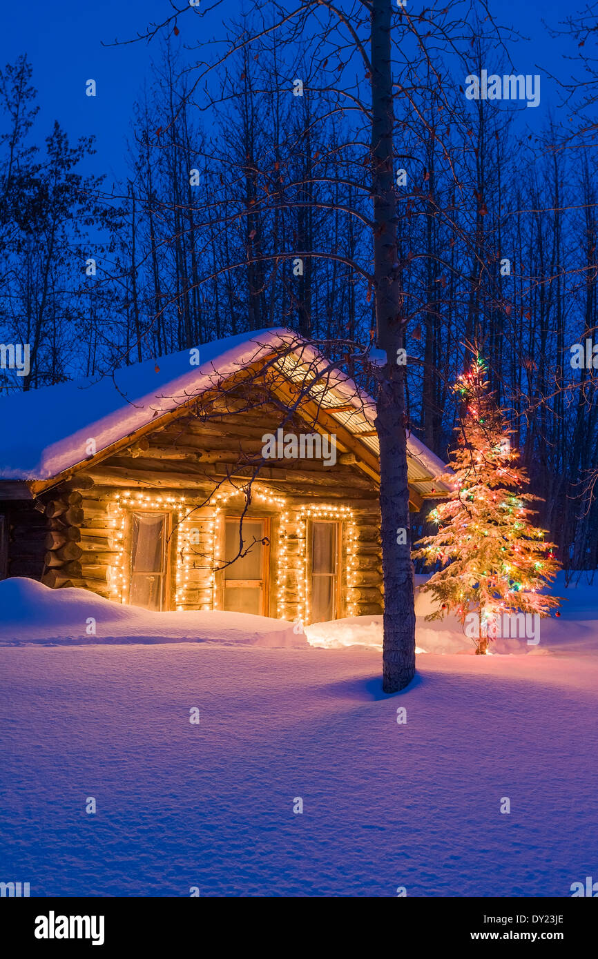 Log cabin night forest hi-res stock photography and images - Alamy