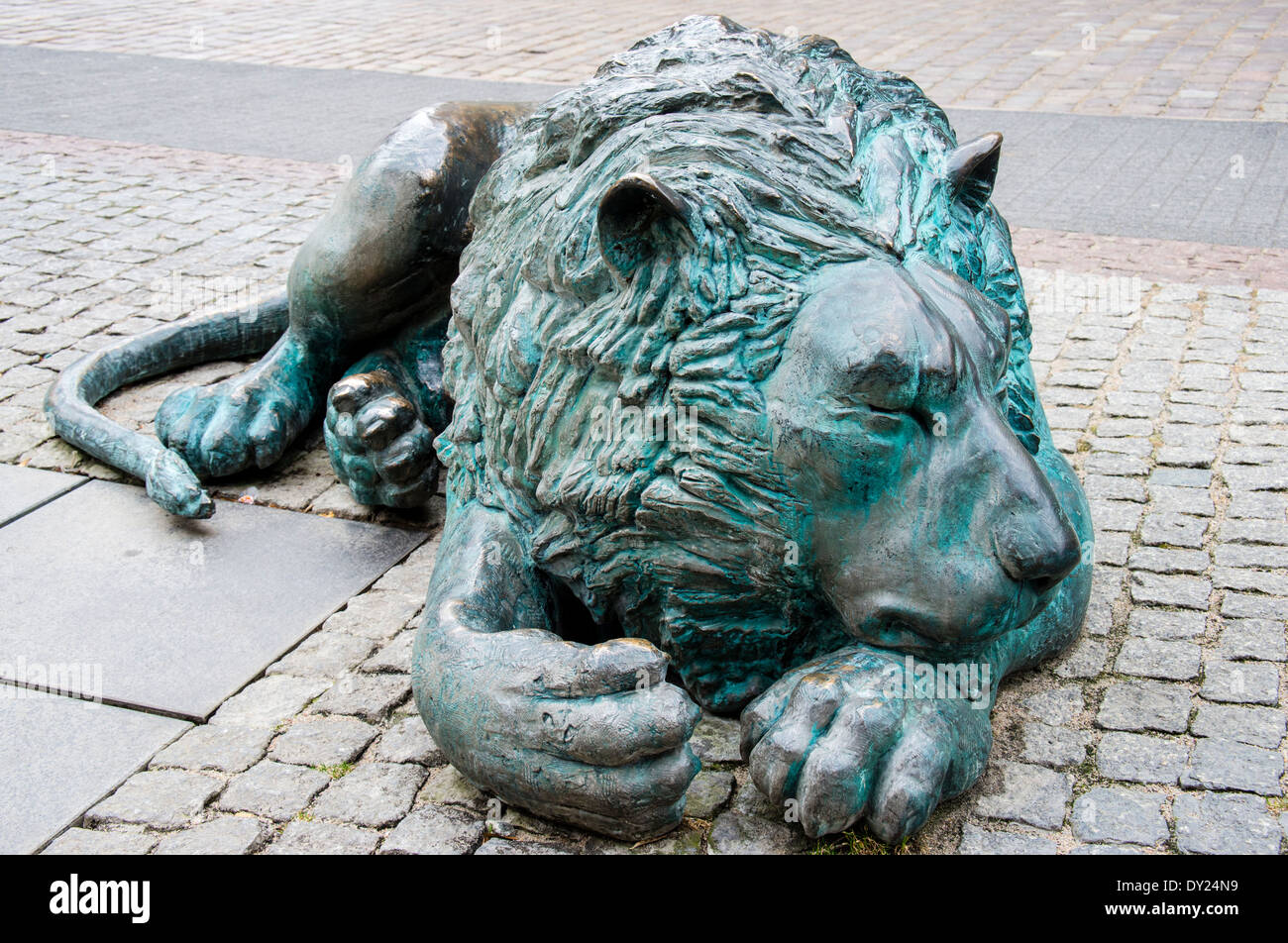 Bronze lions street sculptures in Gdansk Poland Stock Photo - Alamy