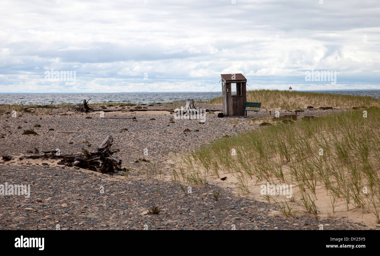 Rock, driftwood beach at Whitefish Point, Michigan Stock Photo - Alamy