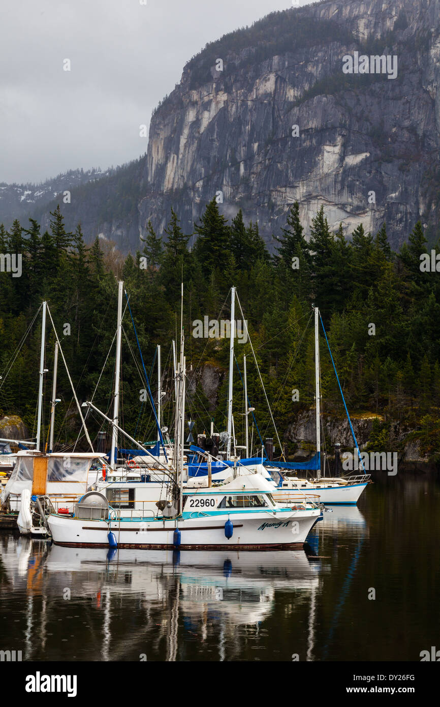 Sailing boats in Squamish Marina at the head of Howe Sound, near ...