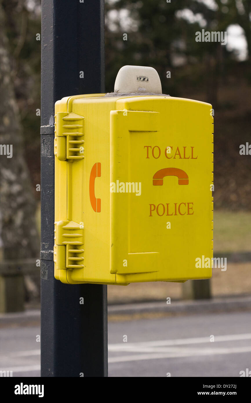 A yellow Police Call Box attached to a pole Stock Photo - Alamy