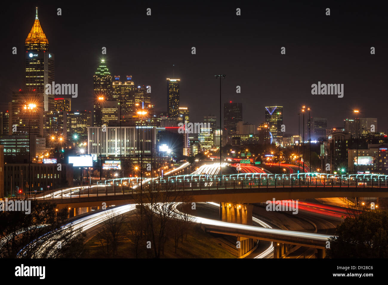 Night view of Atlanta, George cityscape skyline above the blurred ...