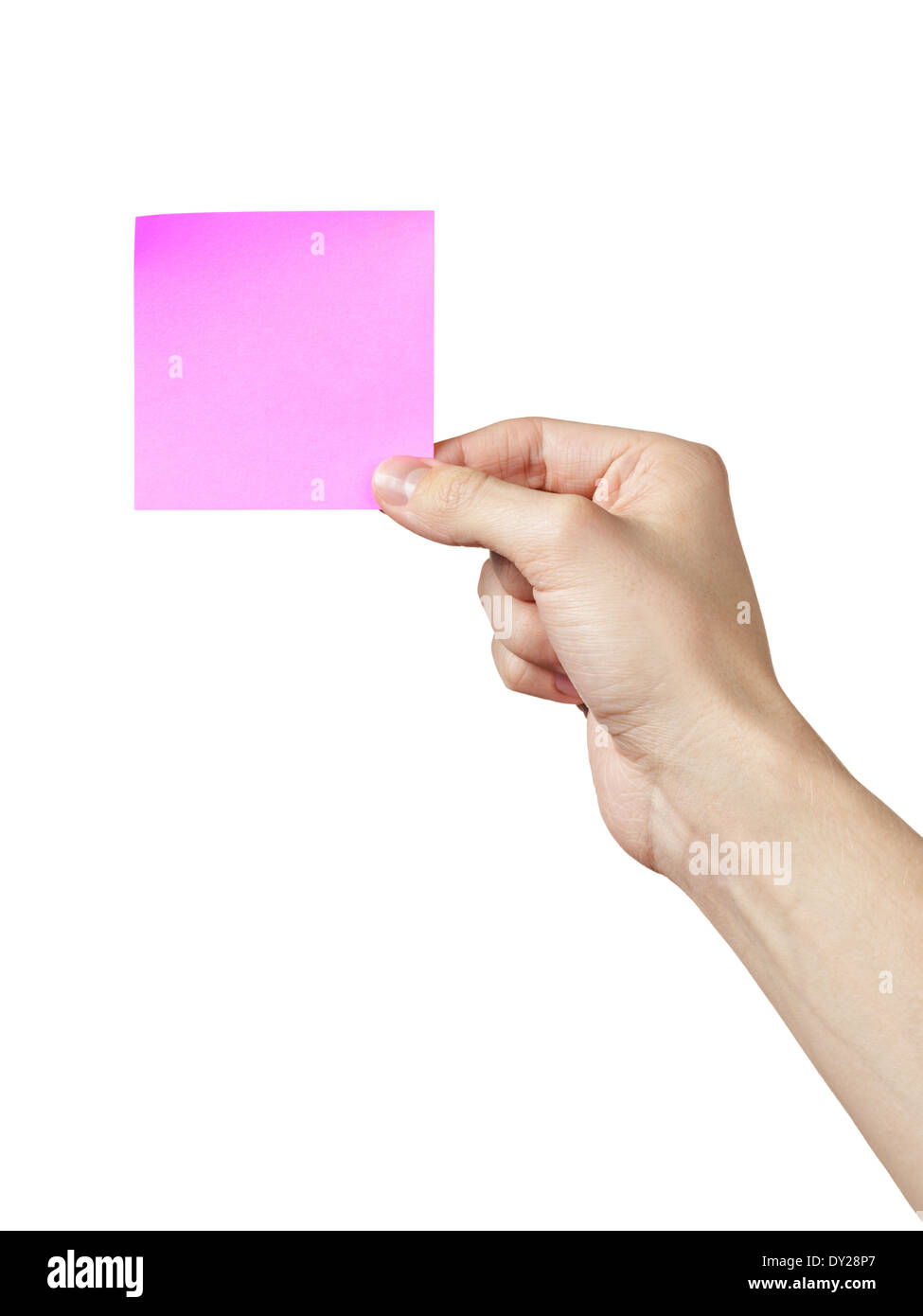 adult man hand showing sticky note, isolated on white Stock Photo - Alamy