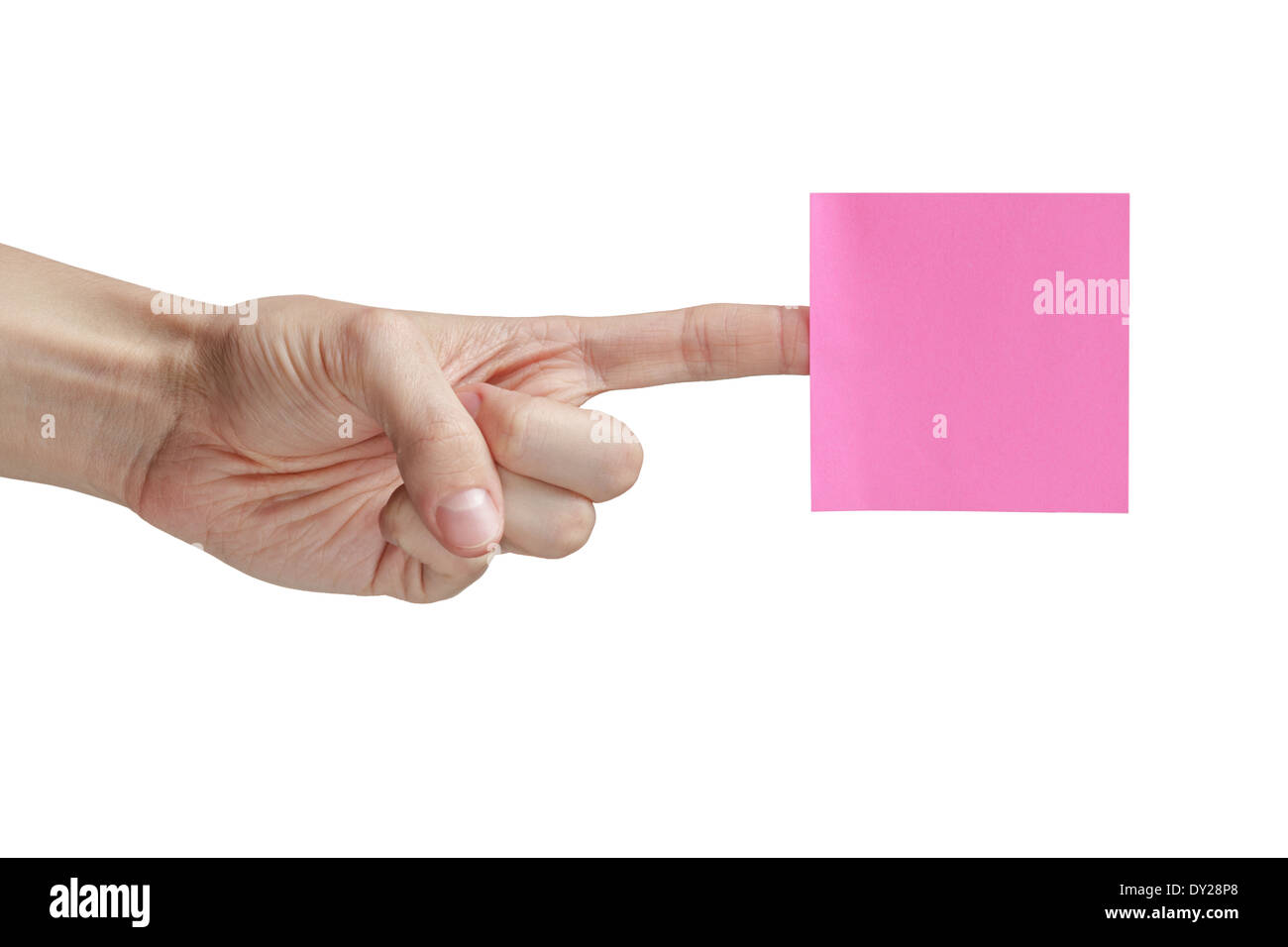 adult man hand showing sticky note, isolated on white Stock Photo - Alamy
