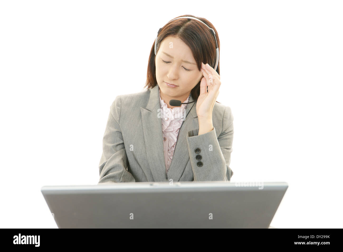 Woman with headset sad hi-res stock photography and images - Alamy
