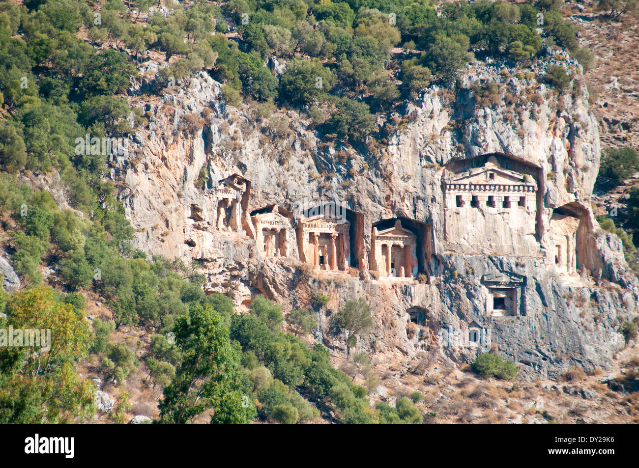 Turkish Lycian tombs - ancient necropolis in the mountains Stock Photo ...