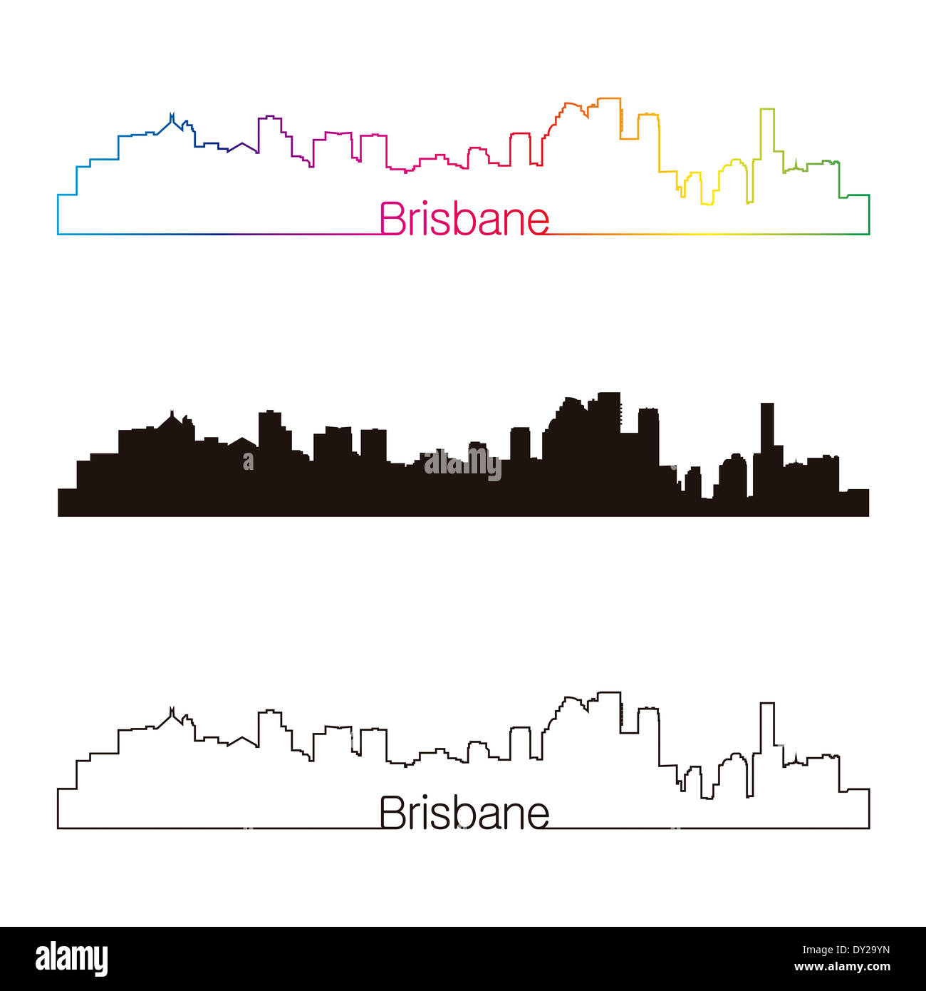 Brisbane skyline linear style with rainbow Stock Photo - Alamy
