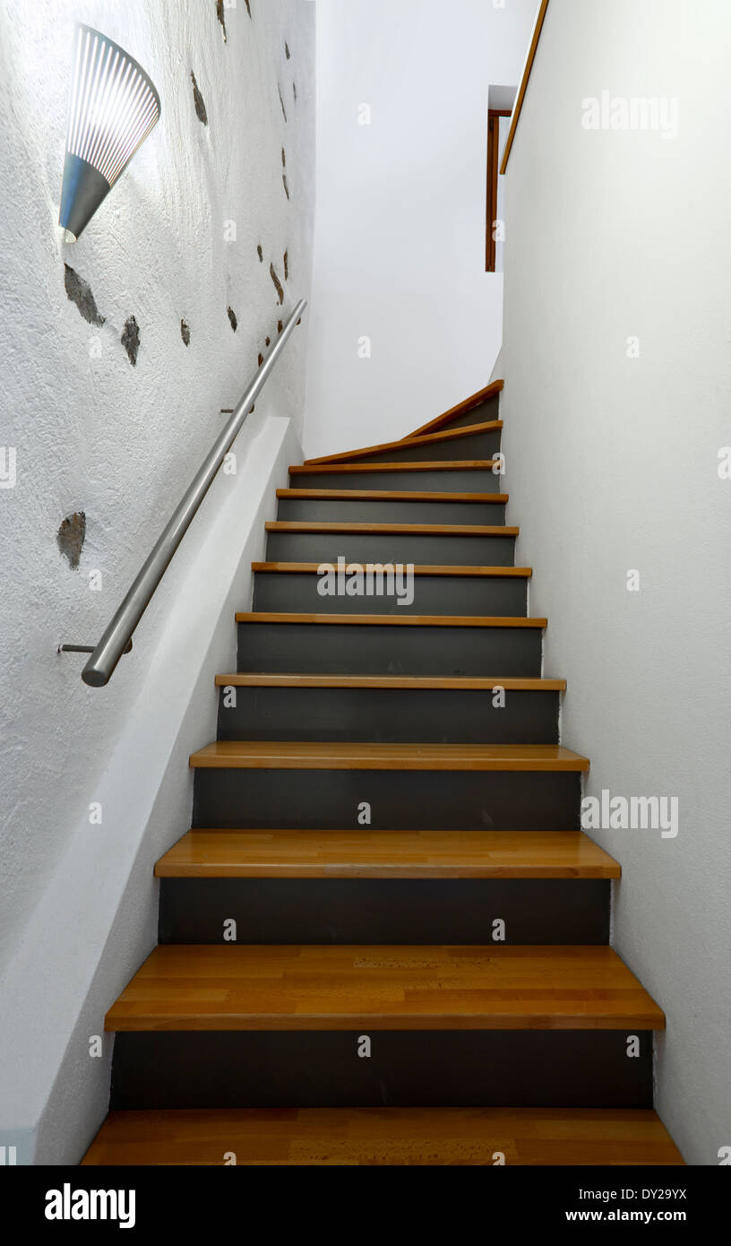 wooden staircase in an apartment Stock Photo - Alamy