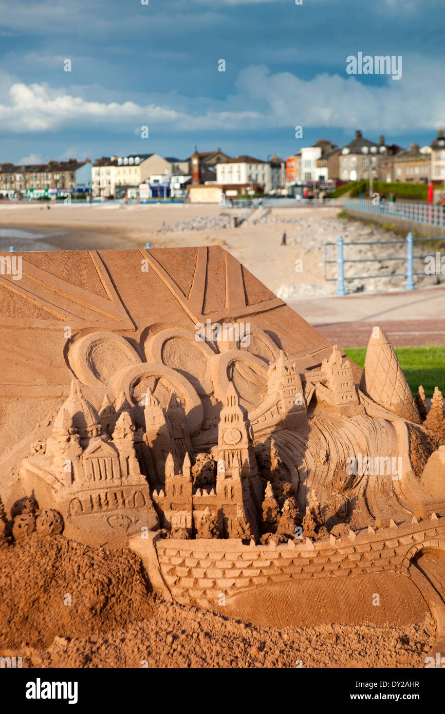 UK, England, Lancashire, Morecambe, London theme sandcastle by ...
