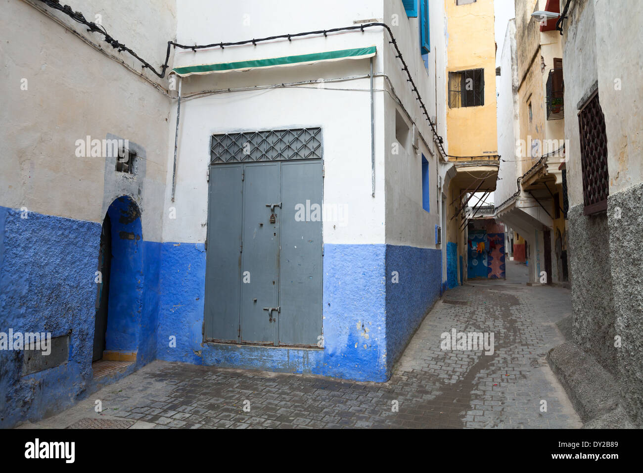 Narrow streets of old Medina. Historical central part of Tanger city ...
