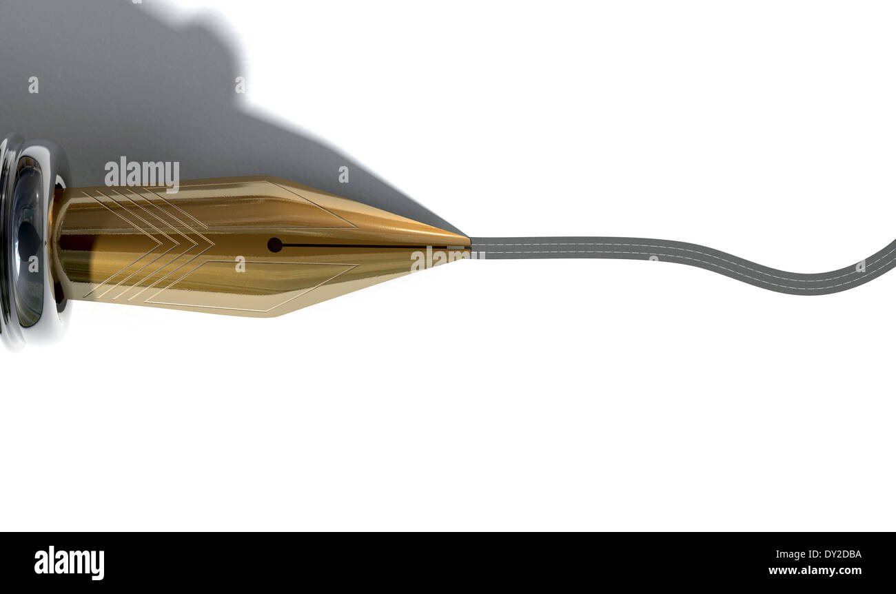 A macro view closeup concept of the metal nib of an old fountain pen ...