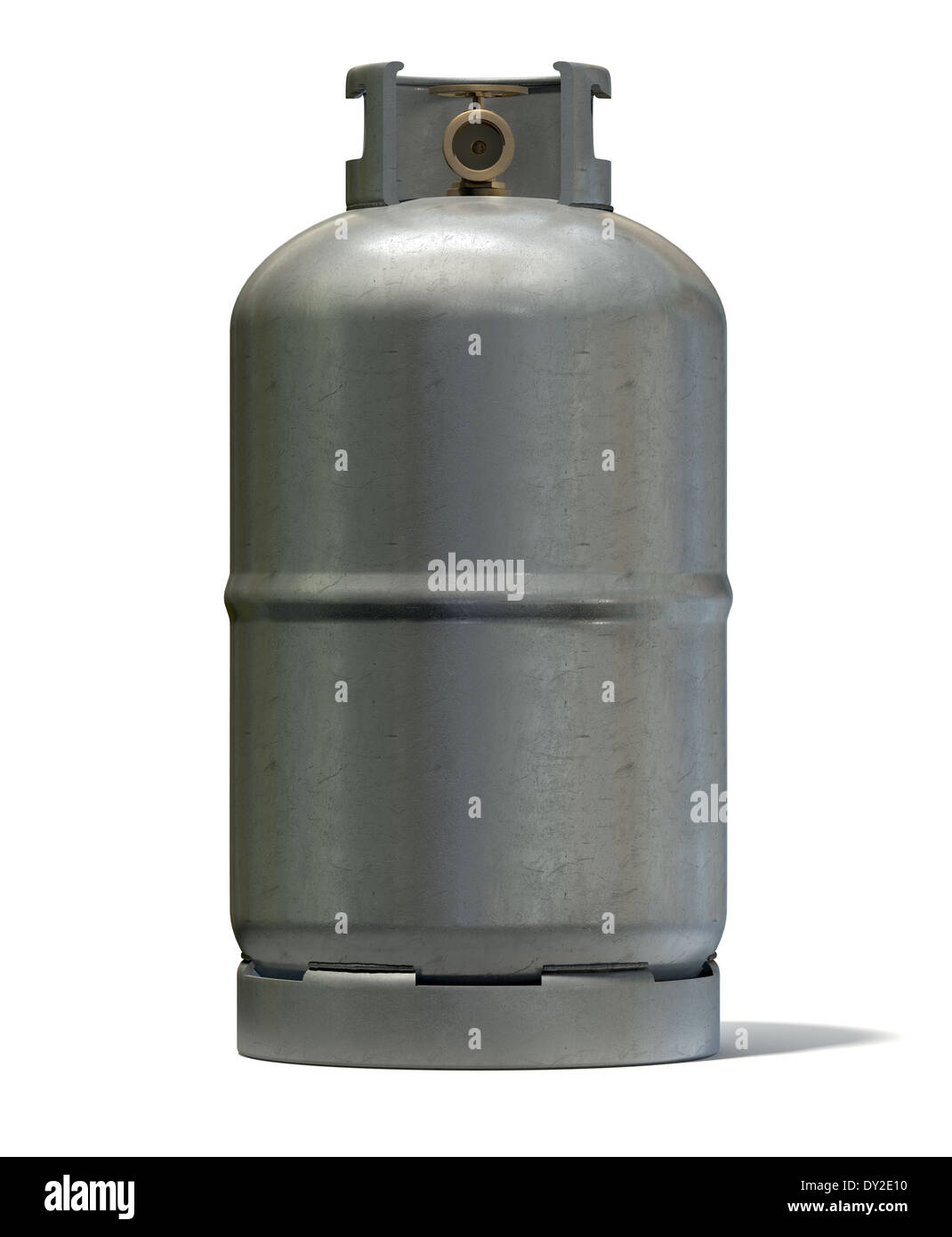 A clean unbranded metal gas cylinder with a bronze valve on an isolated ...