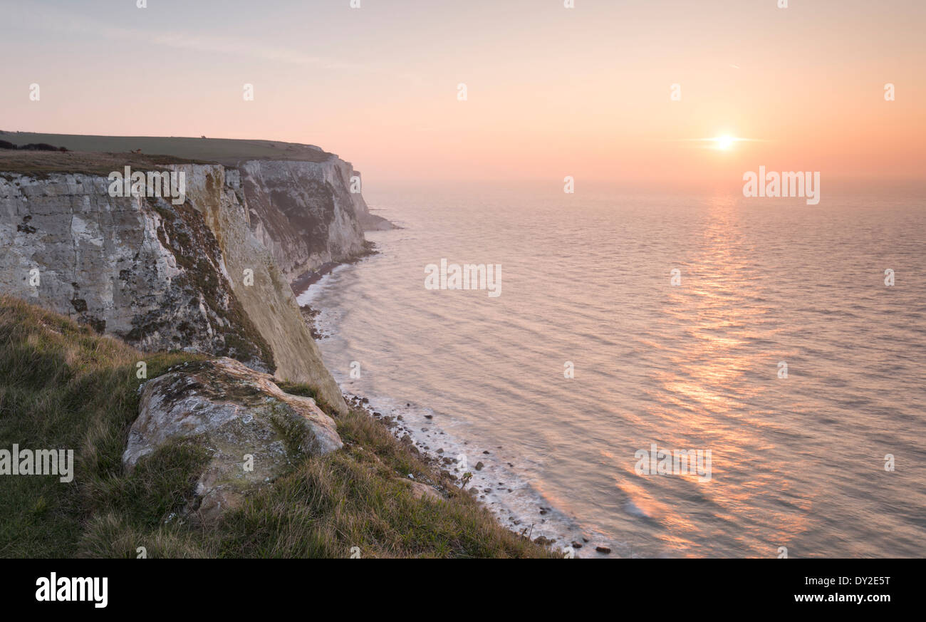 The White Cliffs of Dover at sunrise; overlooking Langdon Bay and Crab ...