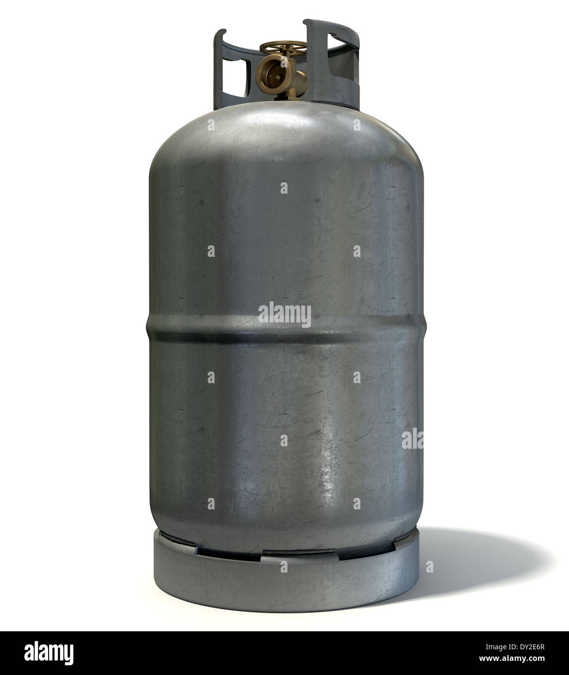 A clean unbranded metal gas cylinder with a bronze valve on an isolated ...