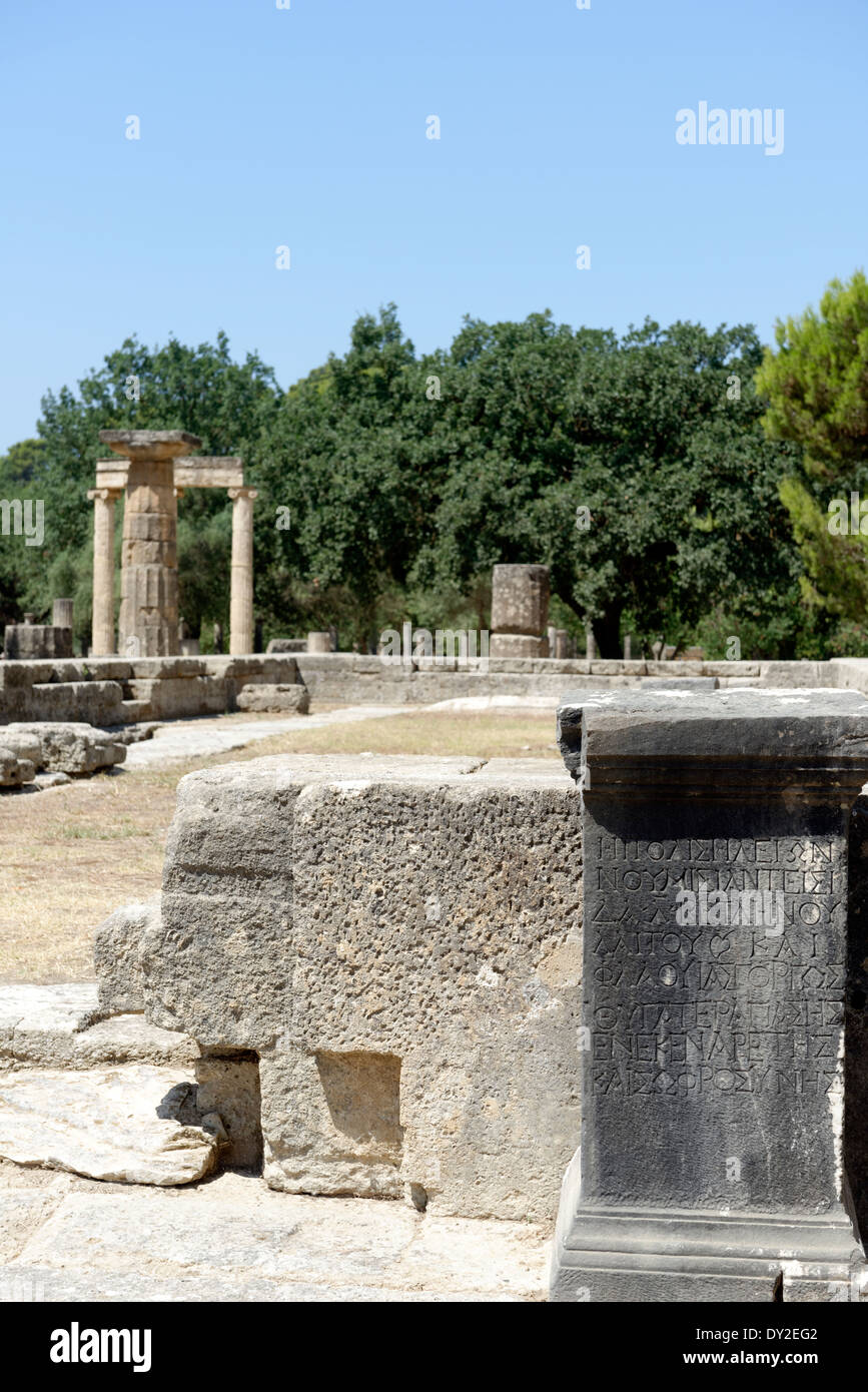 Ancient Greek inscription at Temple Hera Ancient Olympia Peloponnese ...