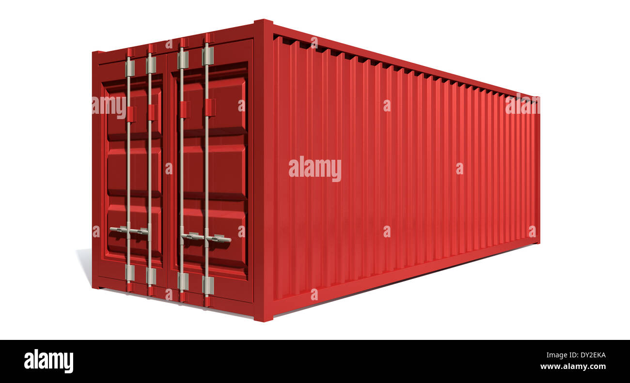 A render of a red shipping container on an isolated white background ...
