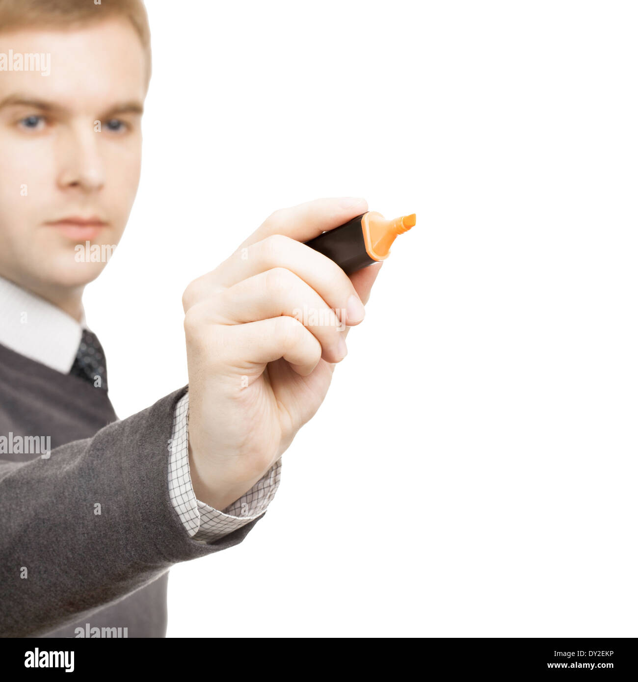 Man writing any text with marker on transparent surface Stock Photo - Alamy