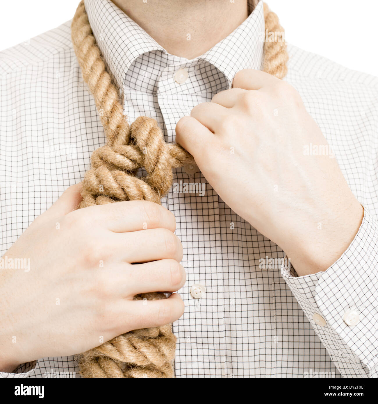 Businessman wearing rope over his neck Stock Photo - Alamy