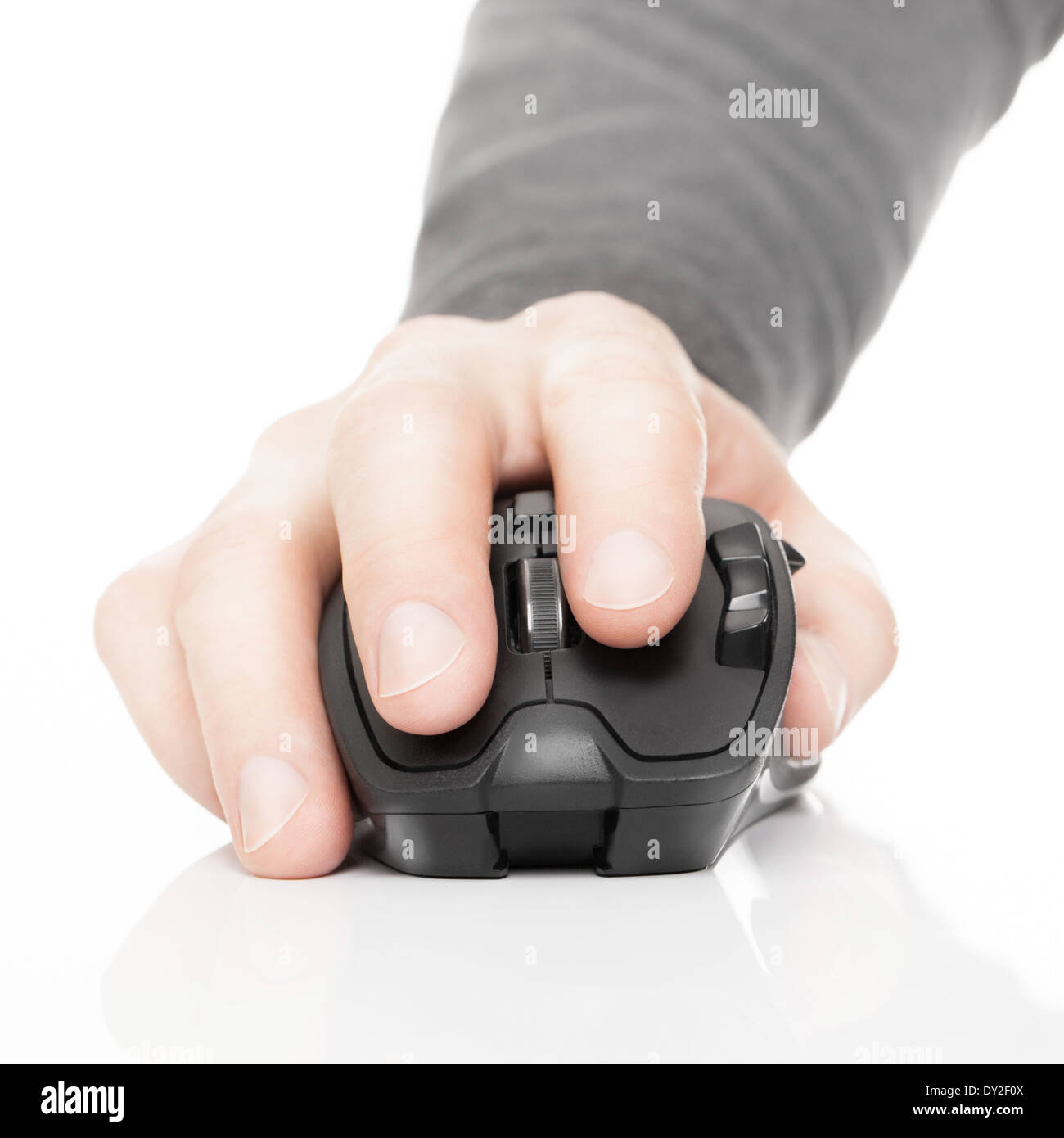 Male hand holding computer mouse isolated on a white background Stock ...