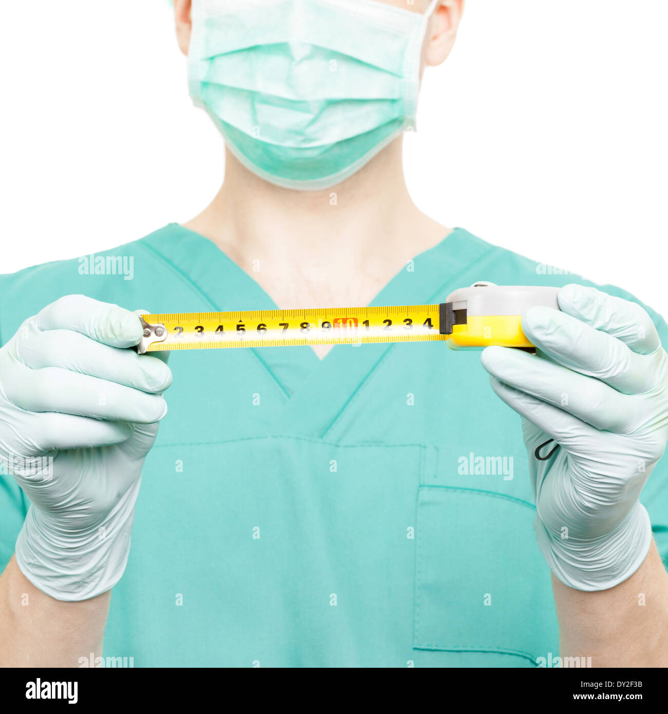 Surgeon with tape measure isolated on white background Stock Photo - Alamy