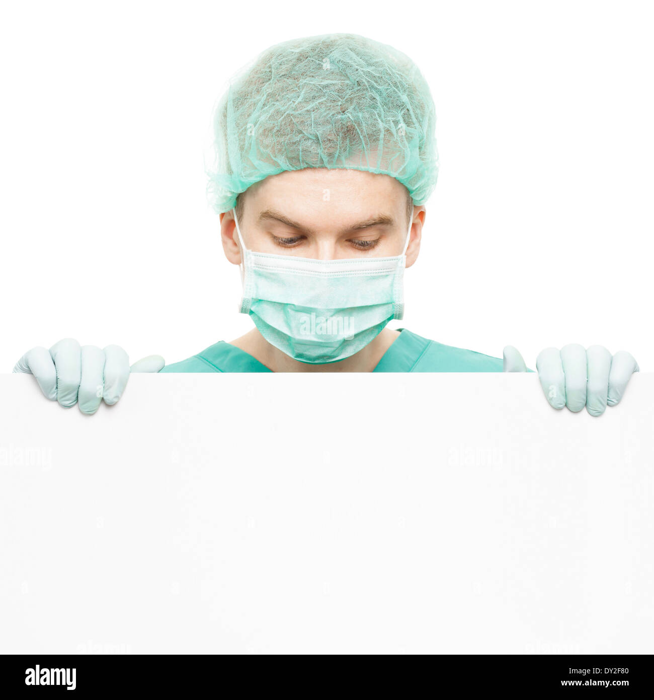 Surgeon looking down from the top of the board below him isolated on ...