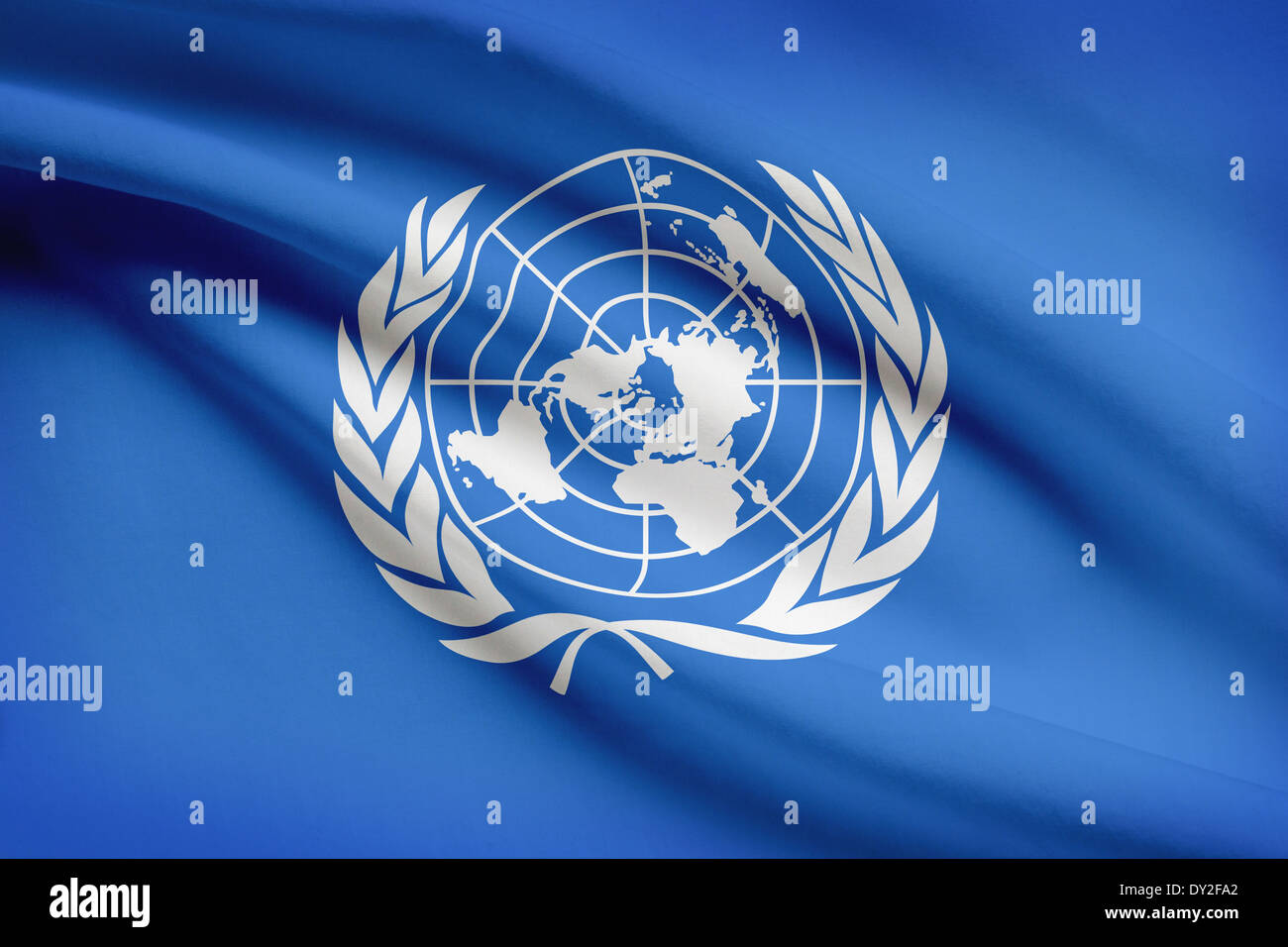 United Nations (UN) flag blowing in the wind. Part of a series Stock ...