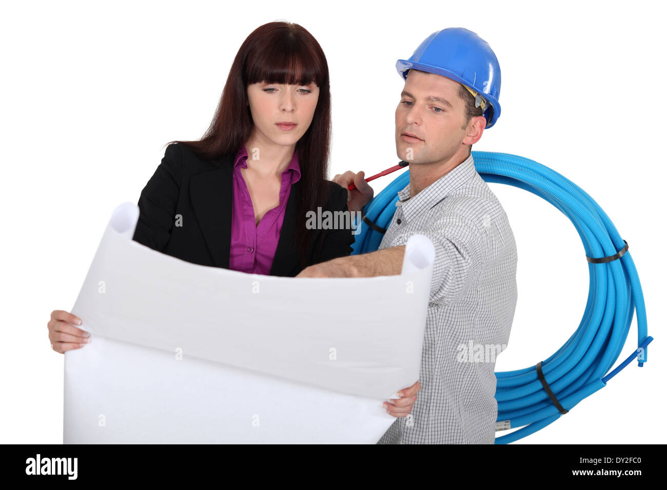Construction worker and an engineer Stock Photo - Alamy