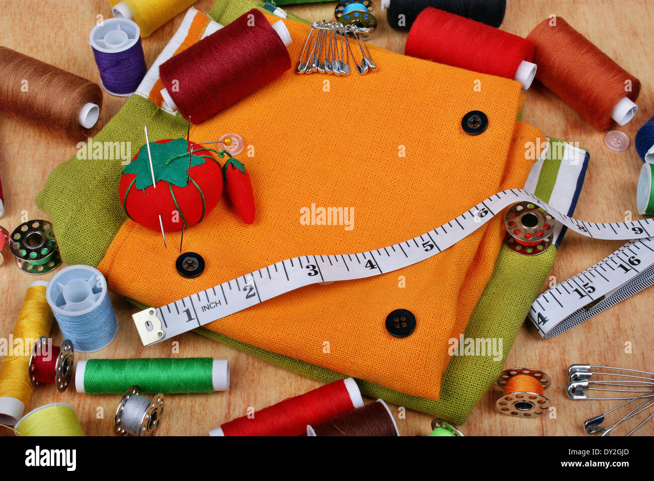 Horizontal background with sewing items and a place for sample text ...