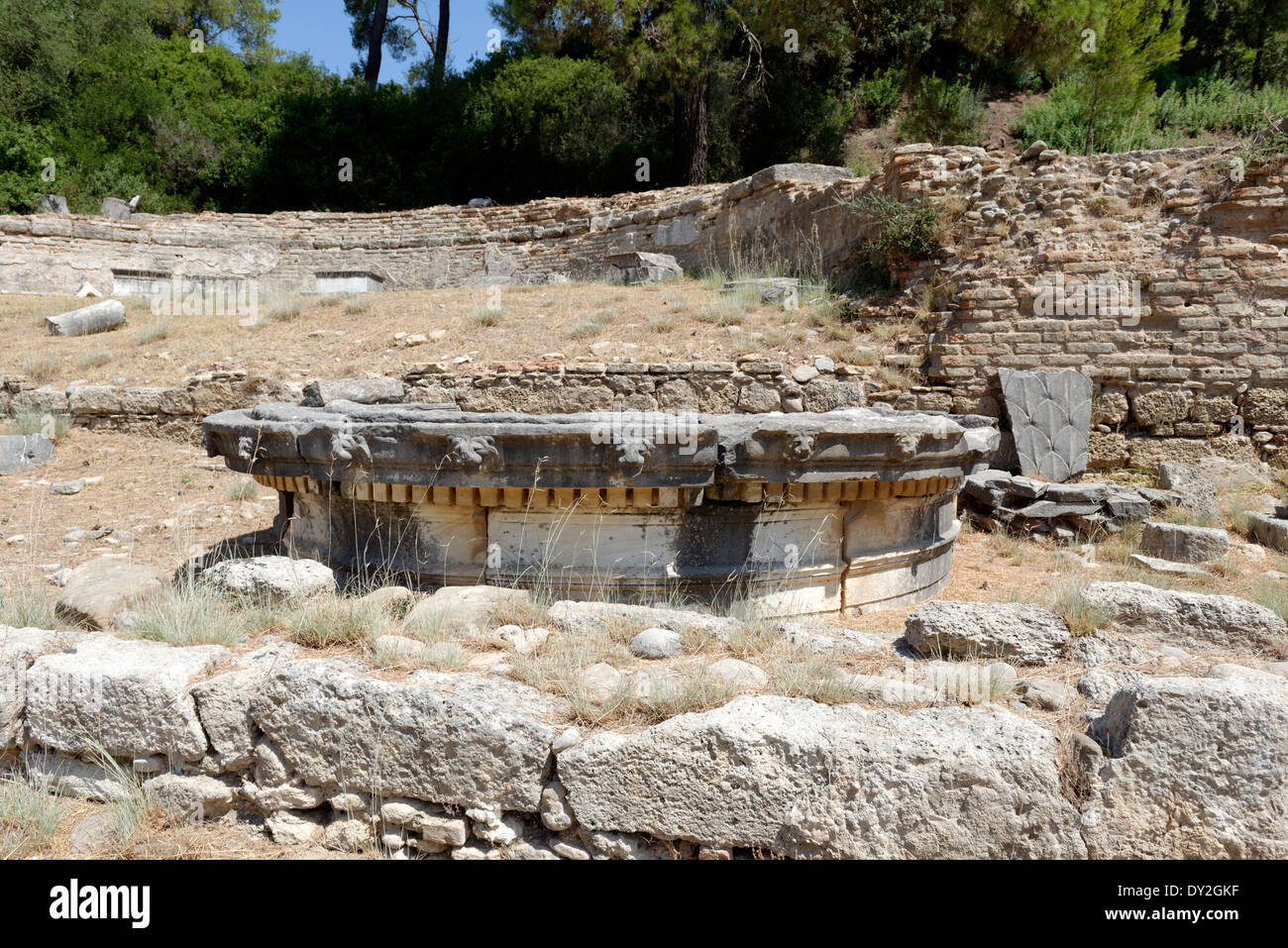 Decorative circular temple entablature from the Nymphaeum or Exedra of ...