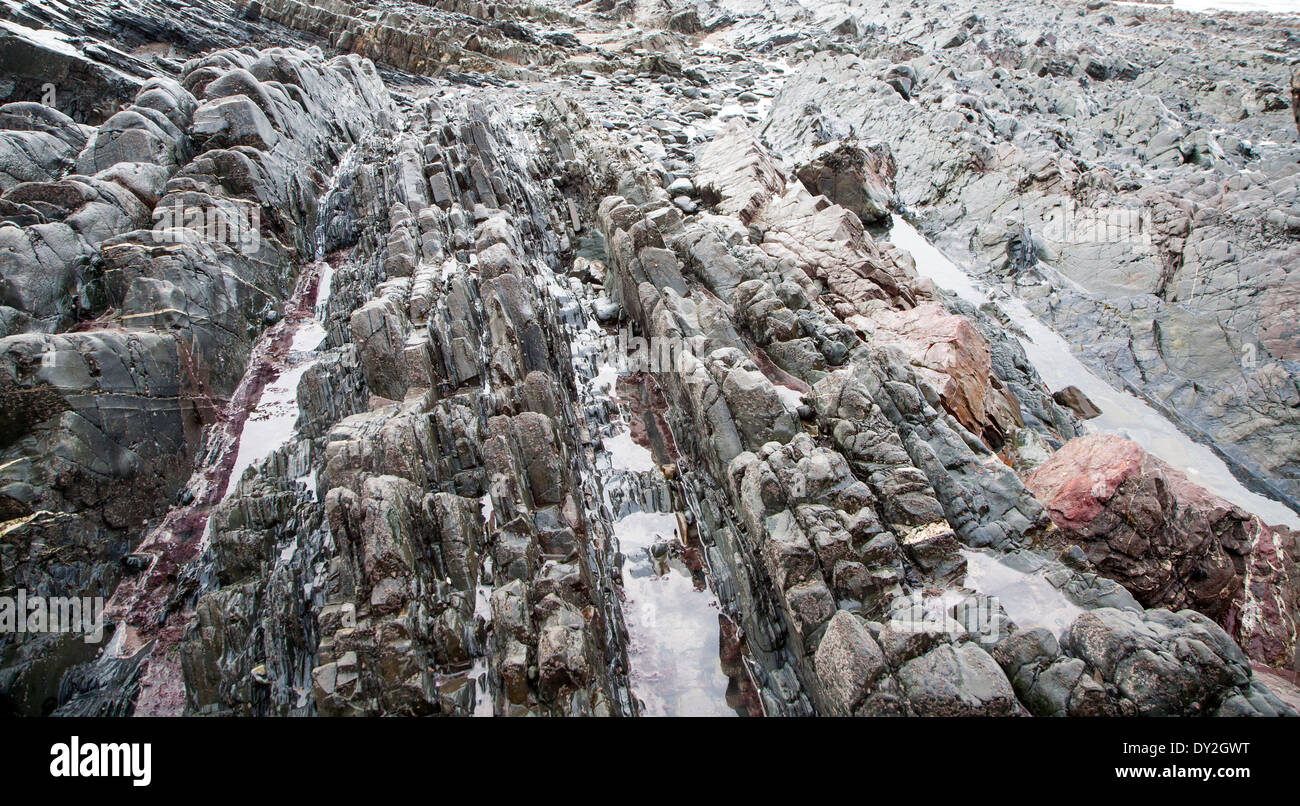 Rocky wave cut platform erosional landforms with ridges formed by ...