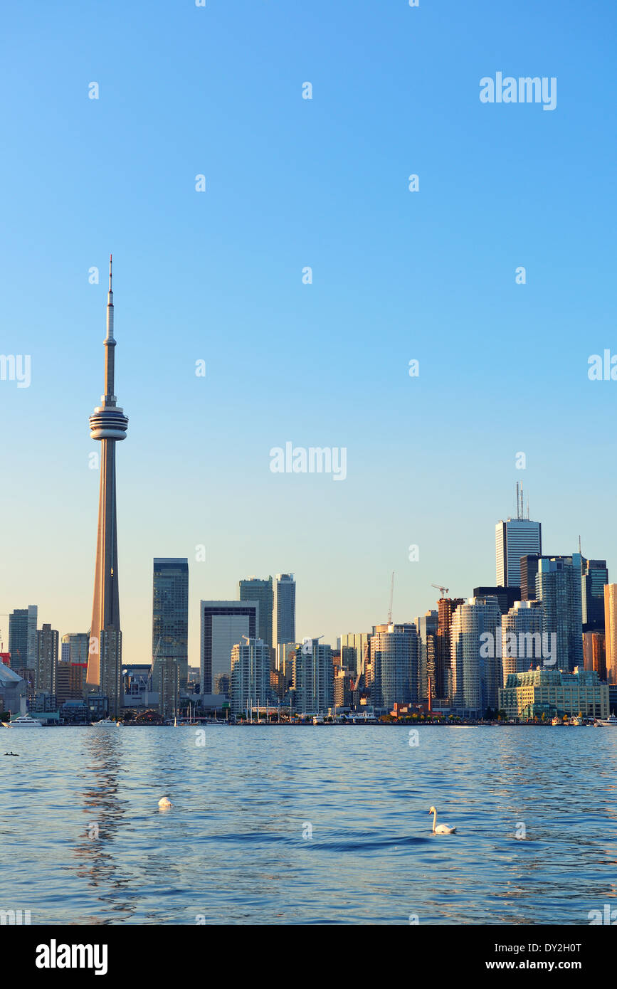 Toronto skyline in the day over lake with urban architecture and blue ...