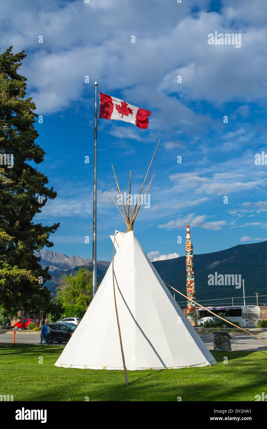 An aboriginal teepee at a park in Jasper, Alberta, Canada Stock Photo ...