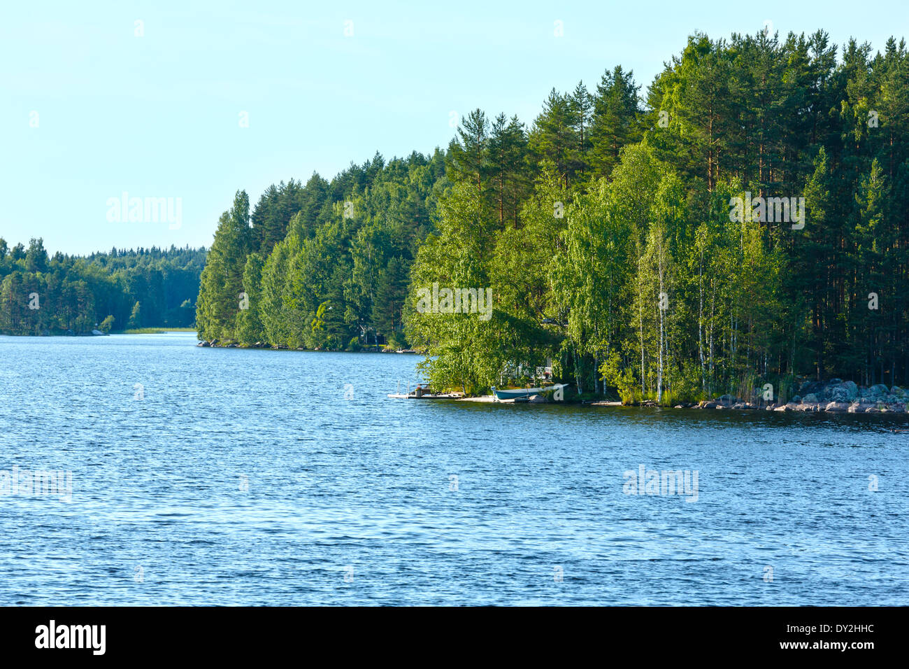 Lake summer view with forest on the edge ( Finland Stock Photo - Alamy