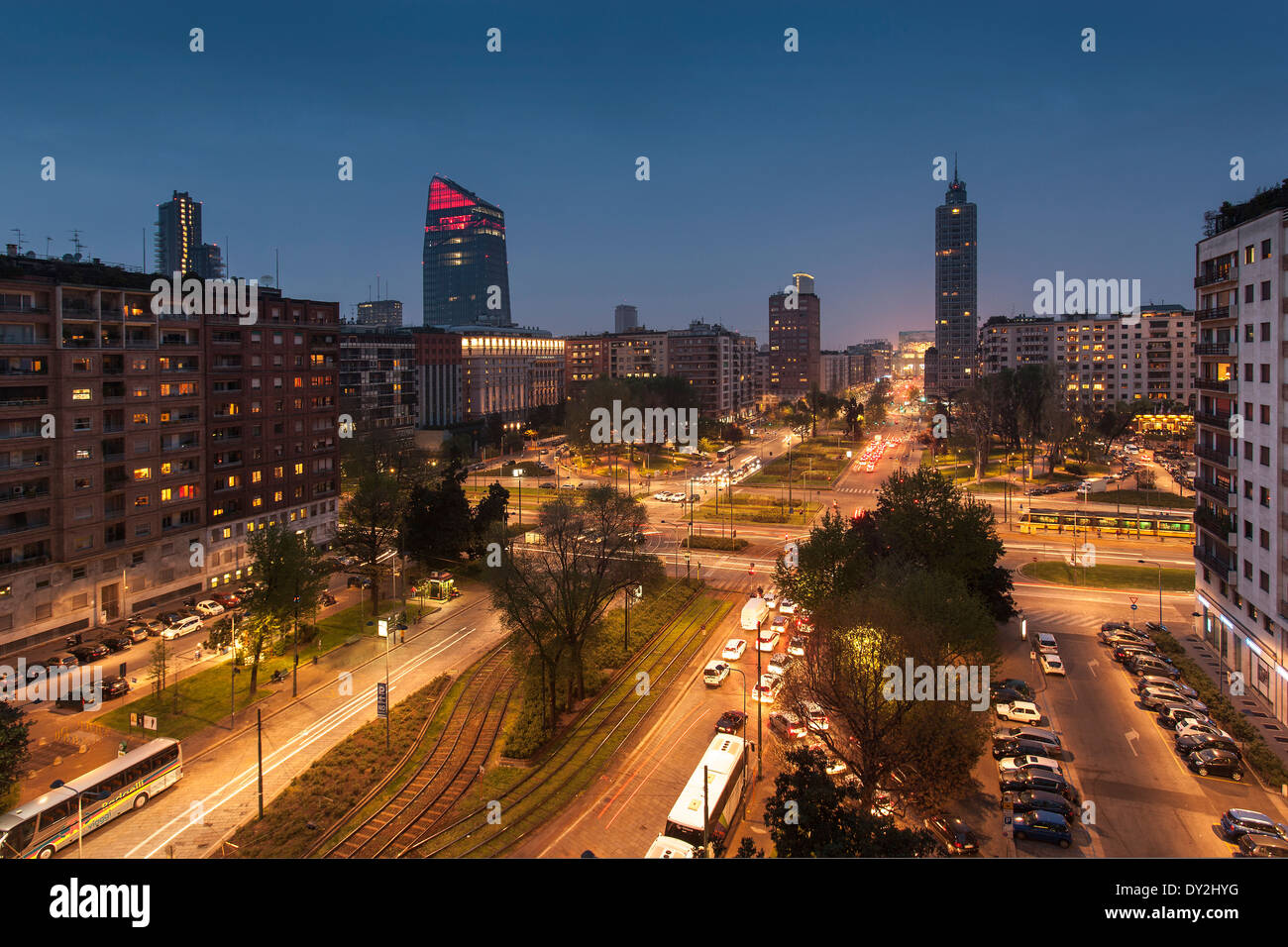 Milan, Milano, Piazza della Repubblica, Central station, night ...