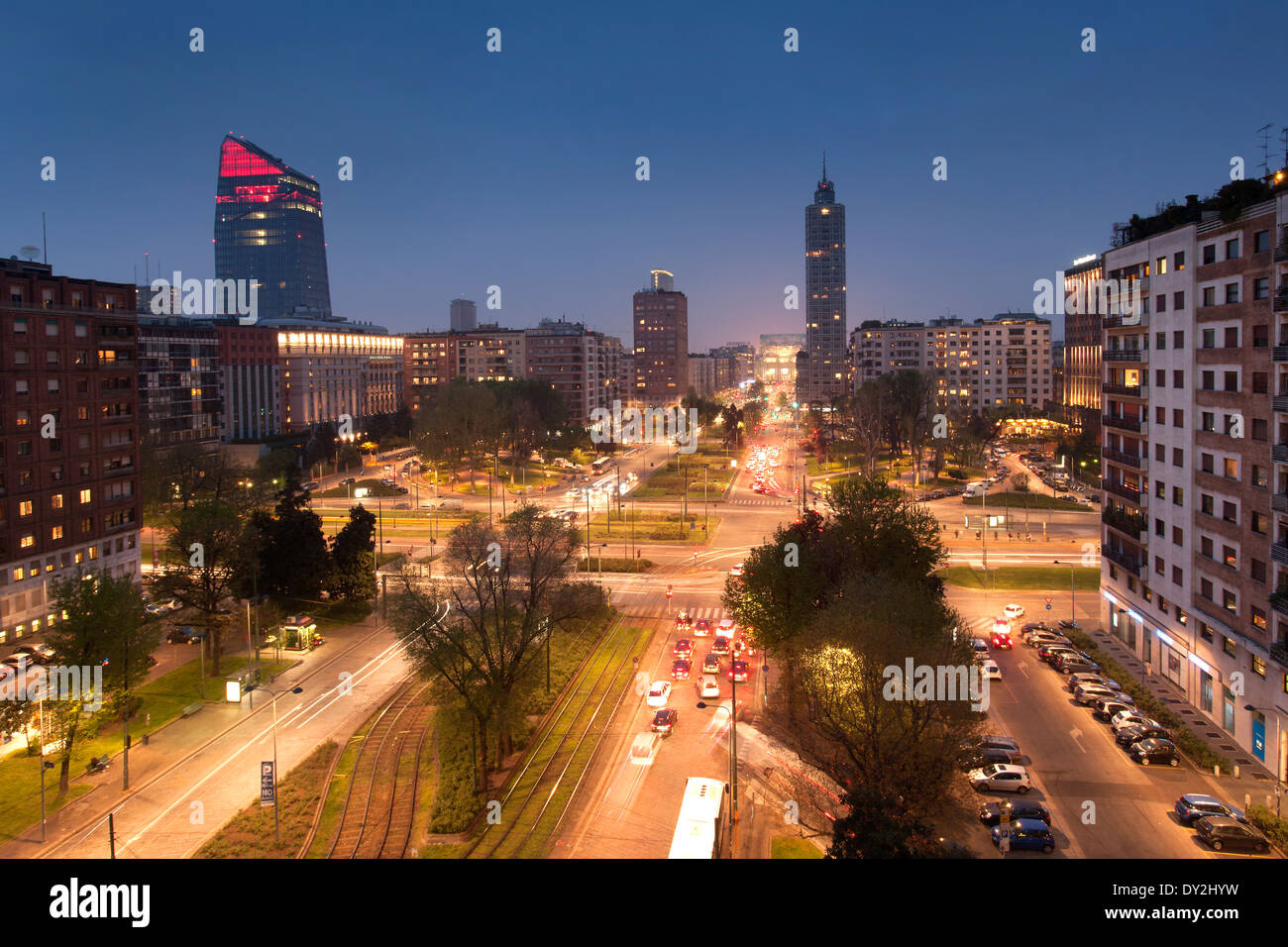Milan, Milano, Piazza della Repubblica, Central station, night ...