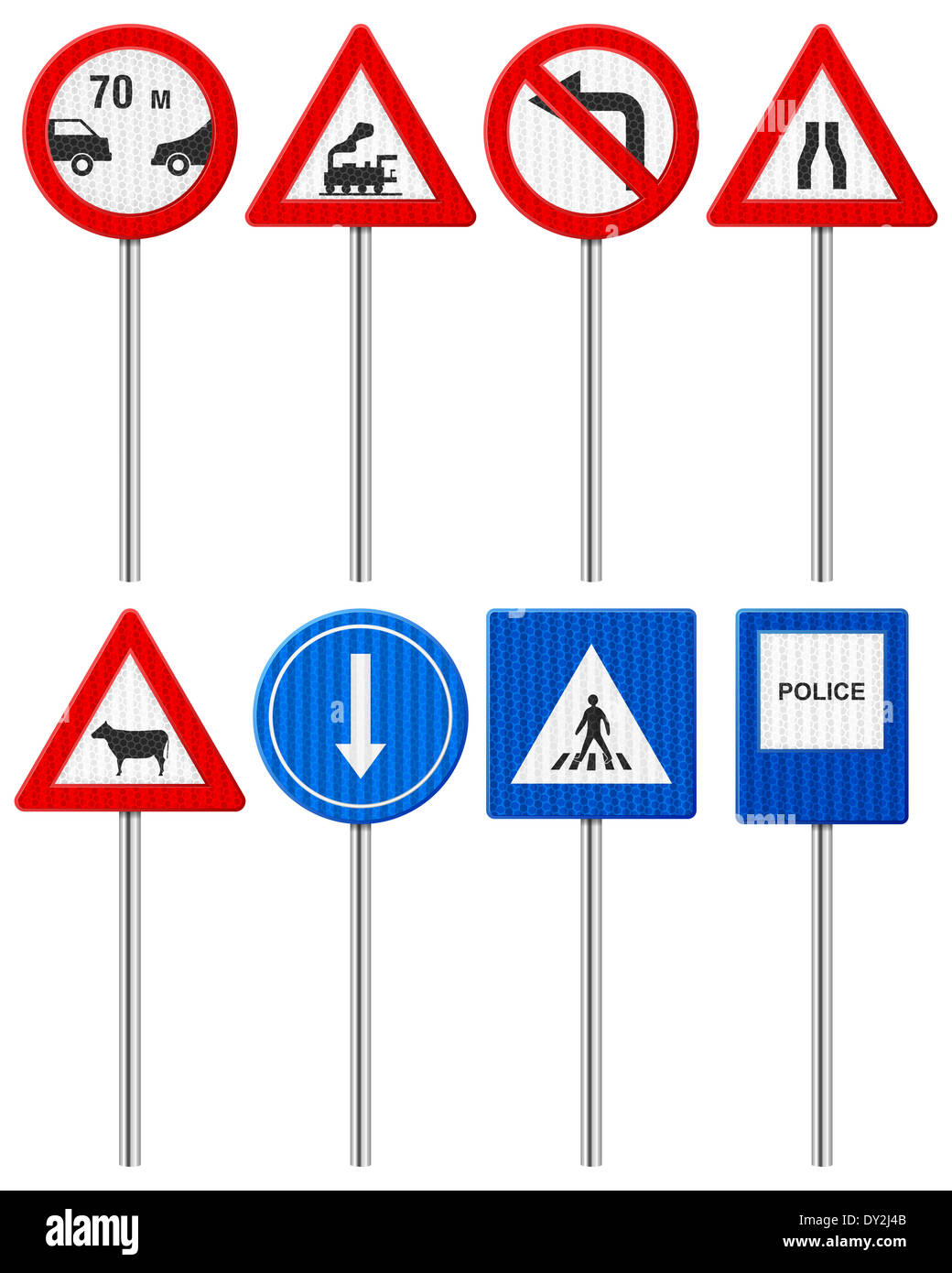 Traffic road signs set on a white background Stock Photo - Alamy