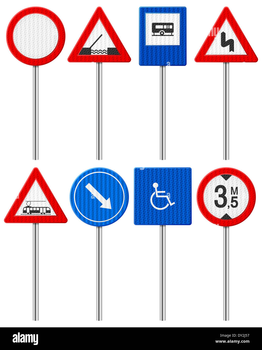 Traffic road signs set on a white background Stock Photo - Alamy