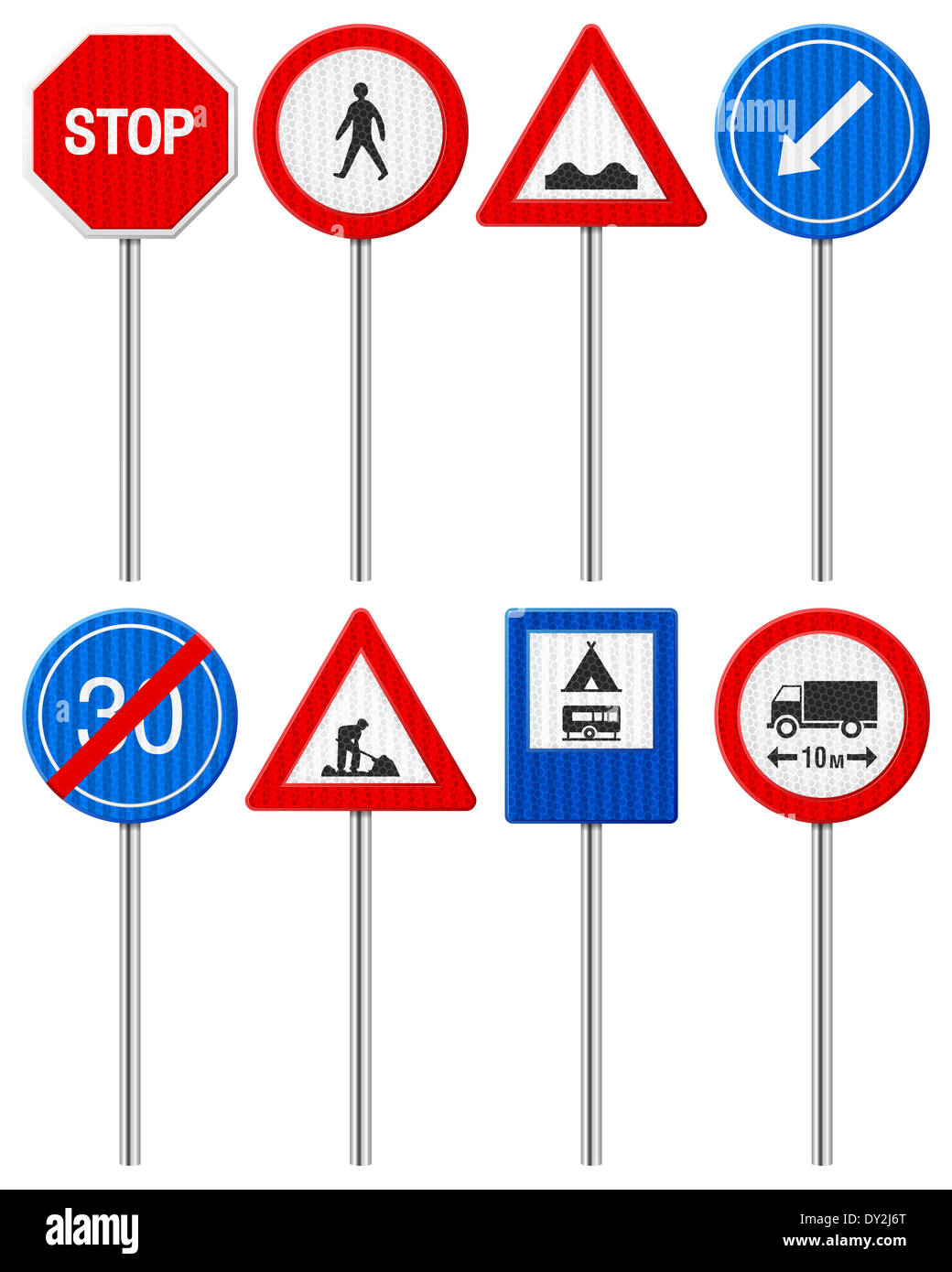 Traffic road signs set on a white background Stock Photo - Alamy