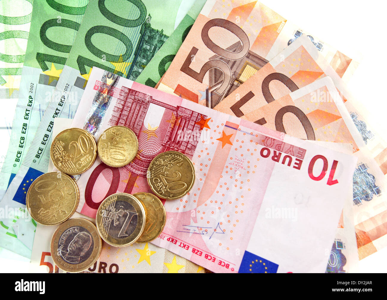 euro cash. coins and banknotes on white background Stock Photo - Alamy