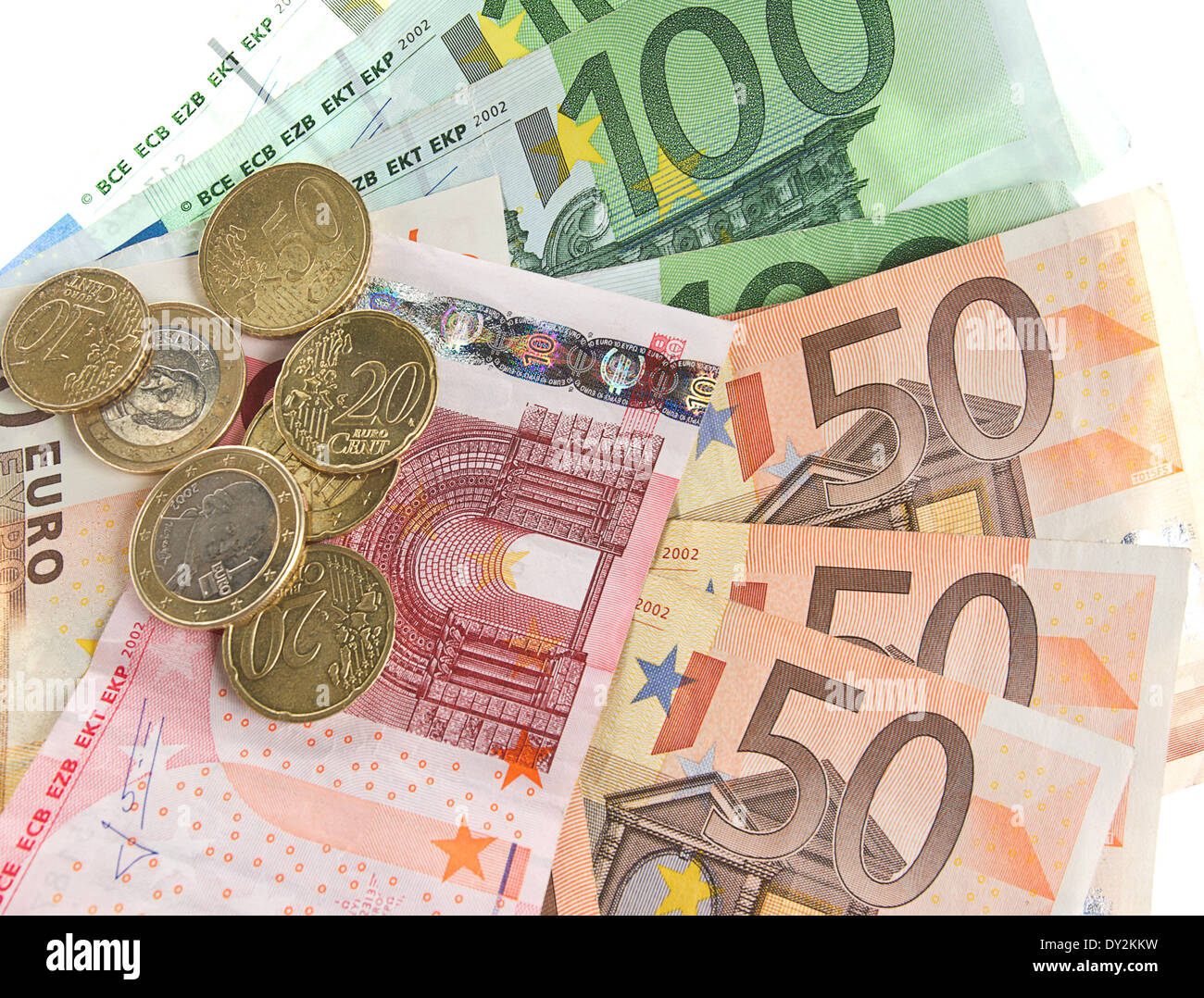 euro cash. coins and banknotes on white background Stock Photo - Alamy